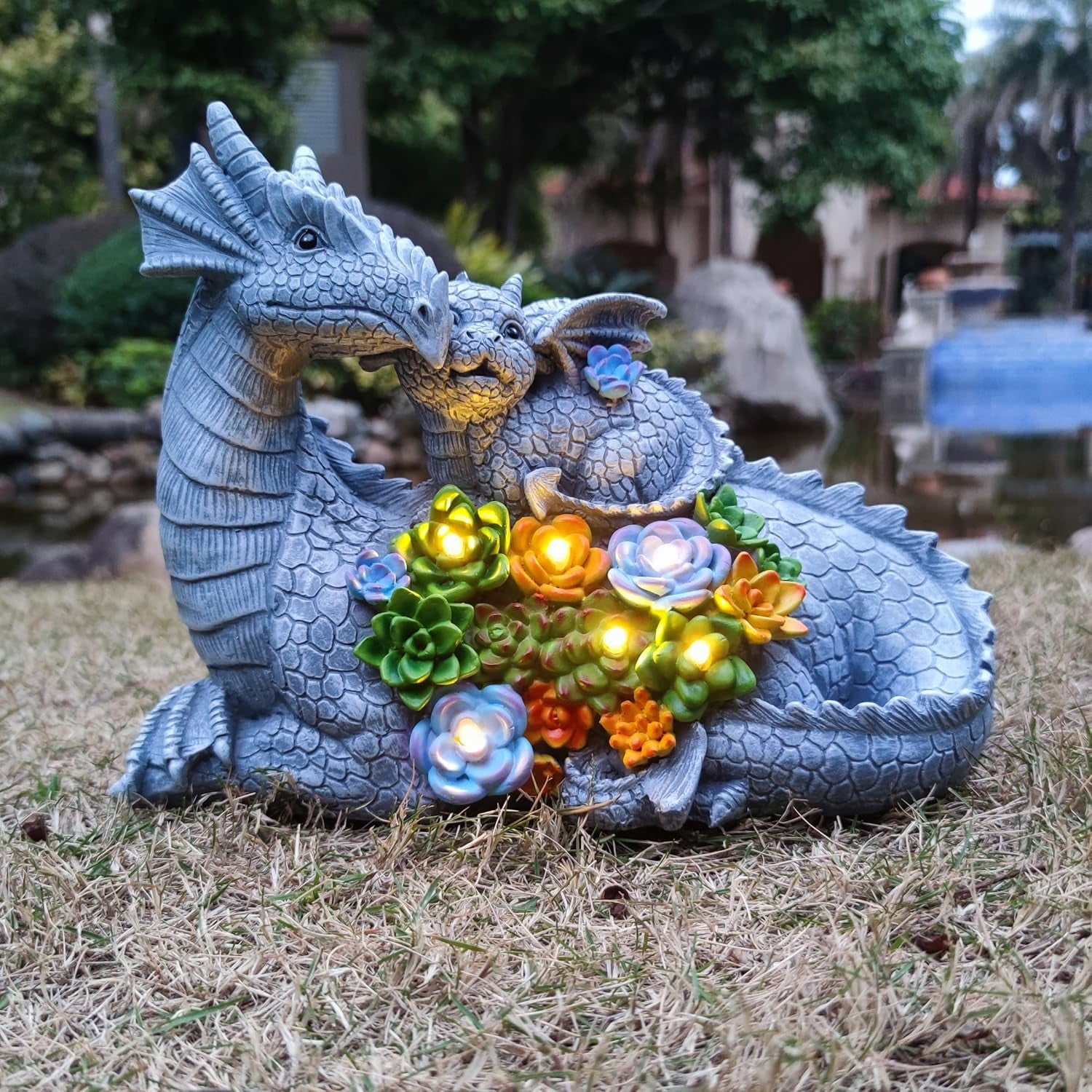 OPVM-Solar Dragon Statue with LED Lights, Dargon Lover Gifts with ...