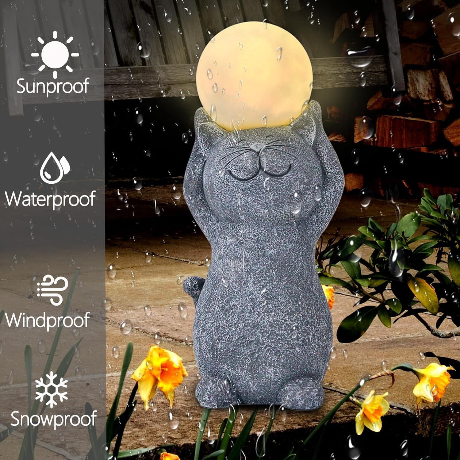 OPVM-Solar Garden Decor Cat Moon Outdoor Statue and Figurine Lights ...