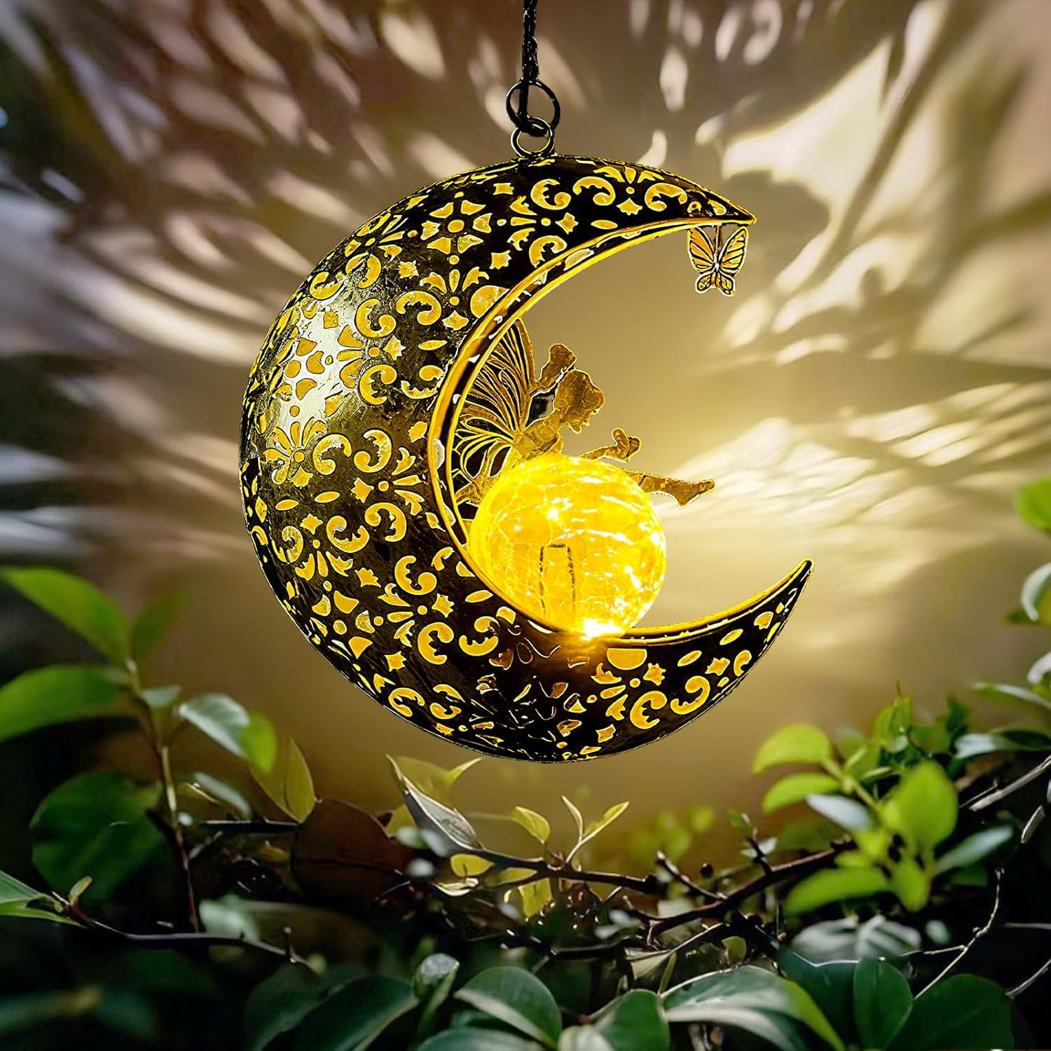 OPVM-Solar Garden Fairy Statues Decor Hanging Lights,Outdoor Moon ...