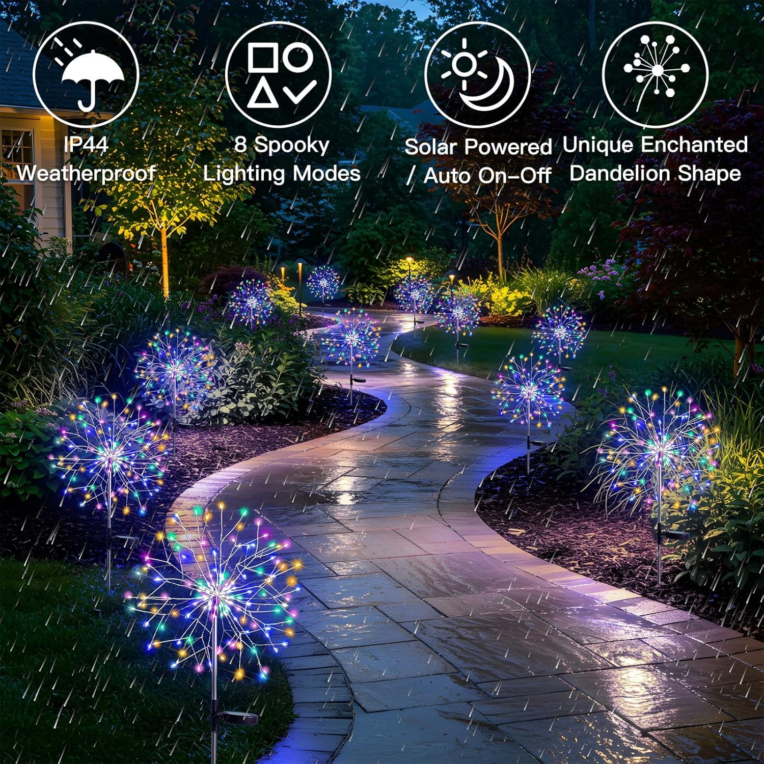 OPVM-Solar Garden Lights Outdoor Waterproof, Upgrade 2 Pack 150LED ...