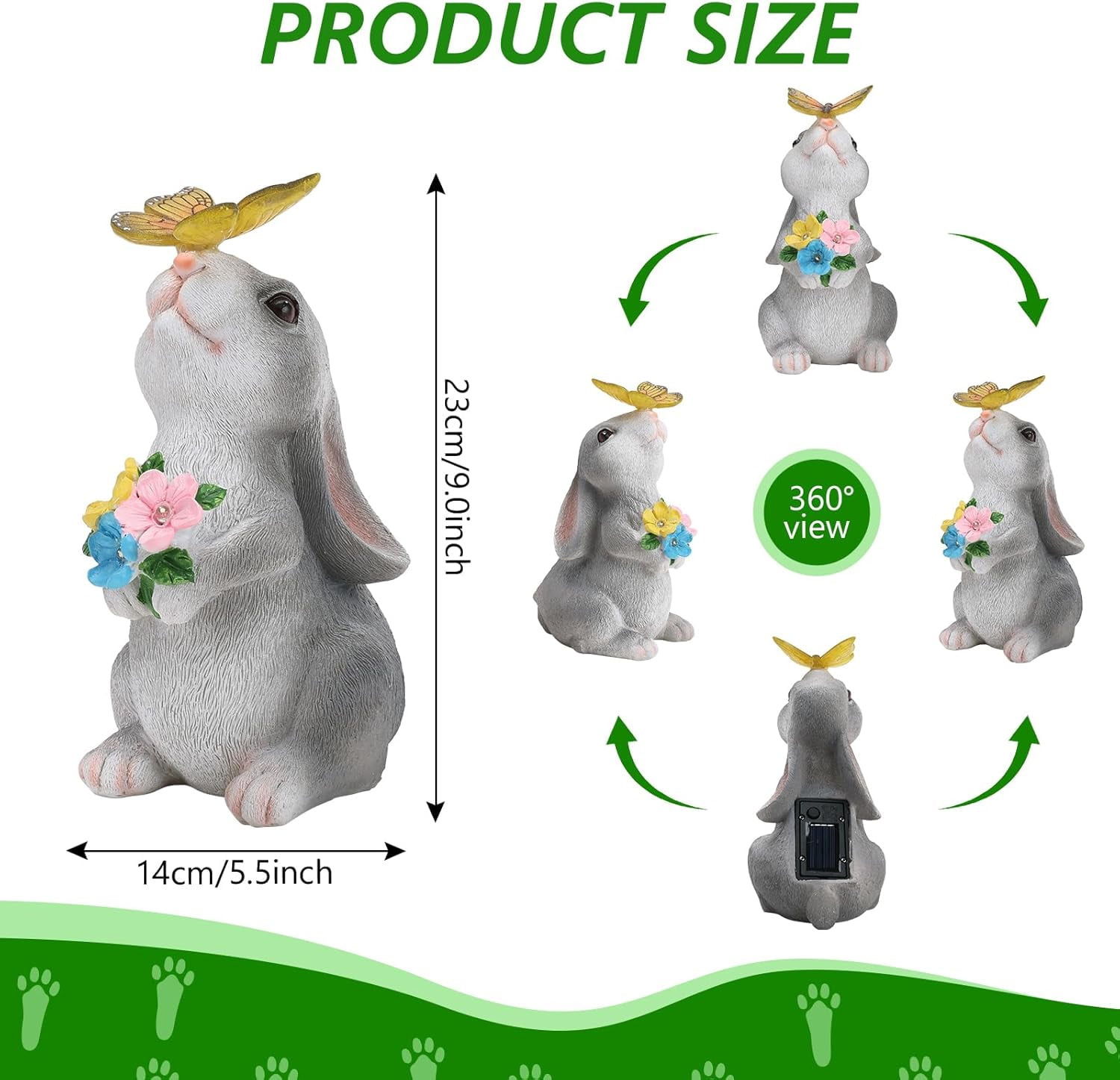 OPVM-Solar Garden Statue Rabbit with Solar Lantern, Outdoor Sculpture ...