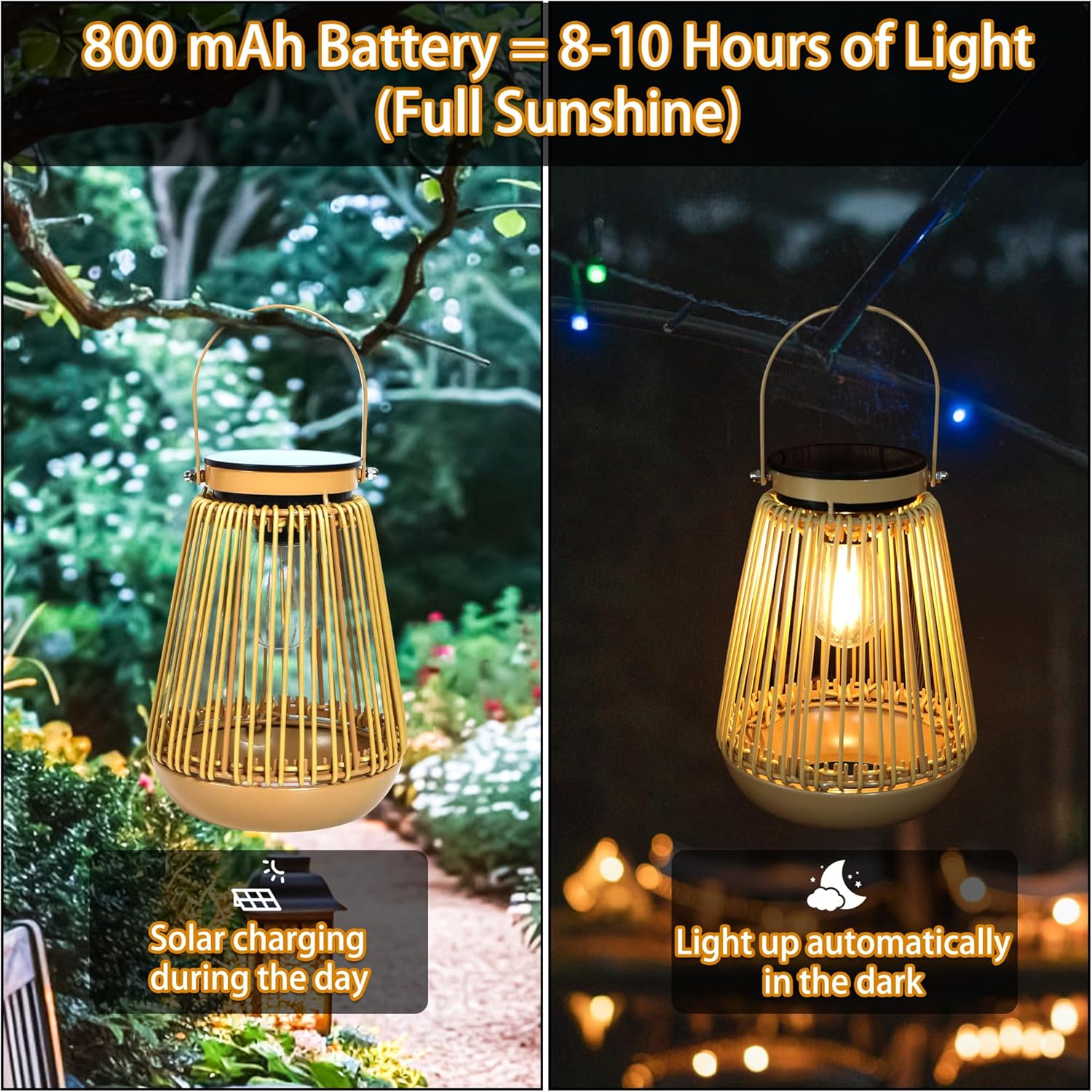 OPVM-Solar Lantern Outdoor Waterproof, 2 Pack Hanging Woven Lantern ...