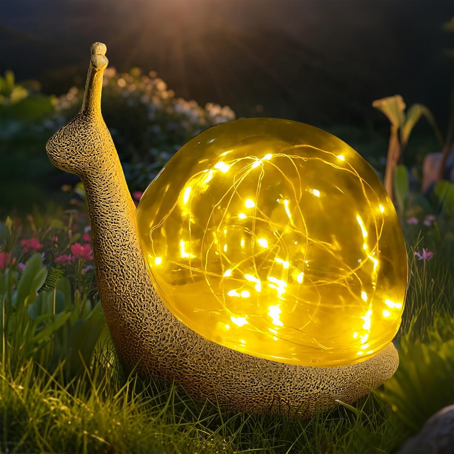 OPVM-Solar Snail Garden Statues Light Outdoor Decor,9.84"×7.87" Resin ...