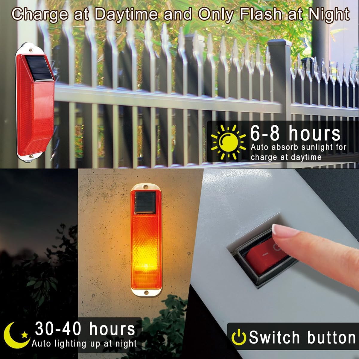 OPVM-Solar Strobe Warning Light LED Warning Lamp 4-Pack Super Bright ...