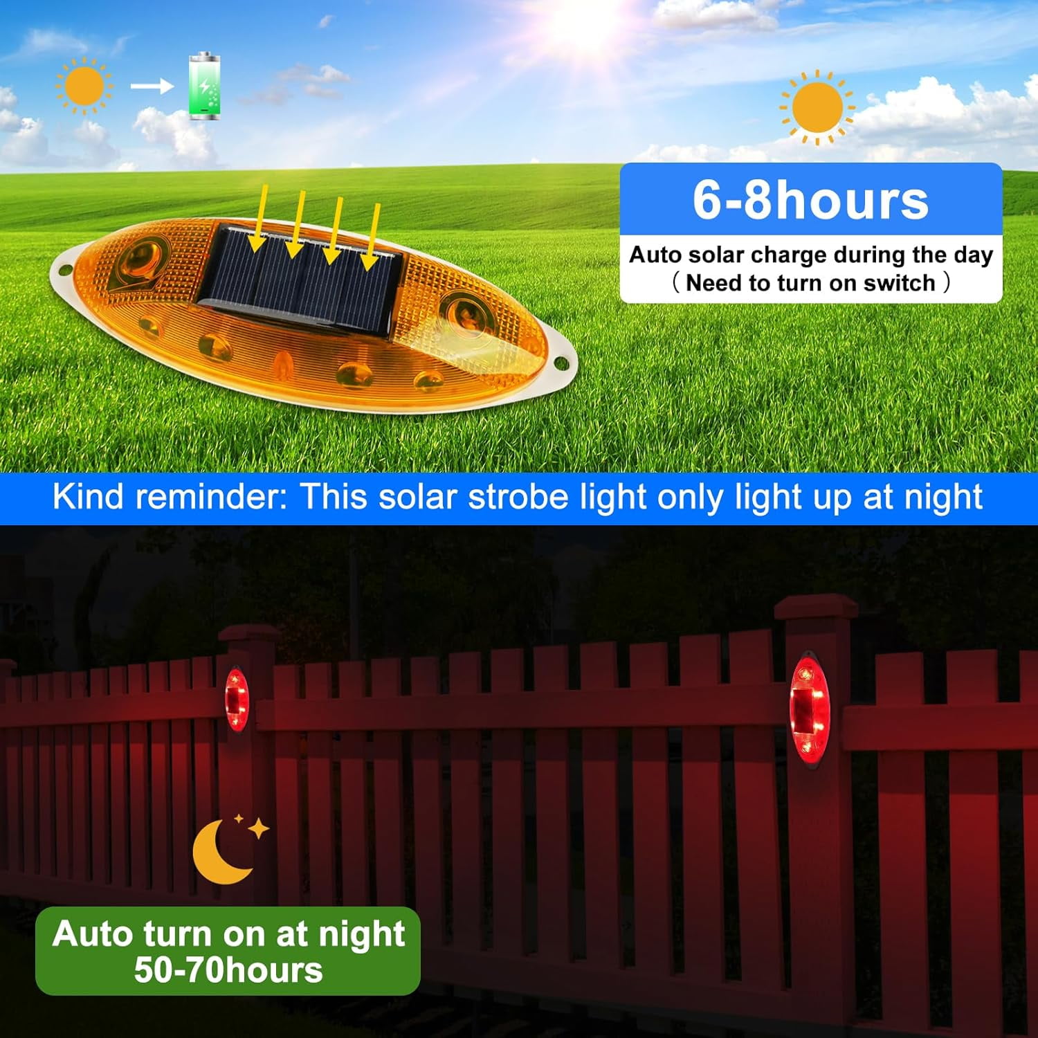 OPVM-Solar Strobe Warning Light Outdoor, Bright Solar Safety Flashing ...