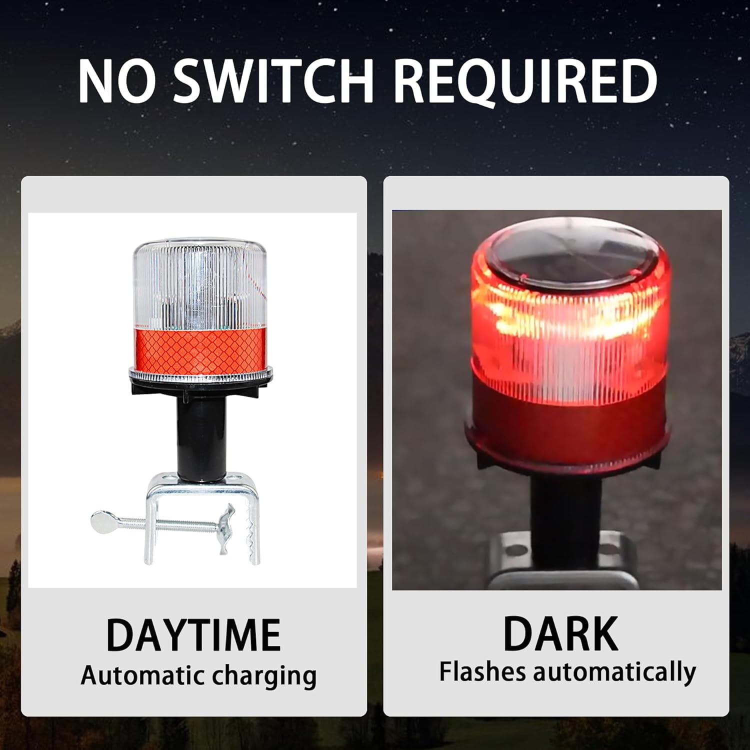 OPVM-Solar Strobe Warning Light: Waterproof LED Flashing Safety Light ...