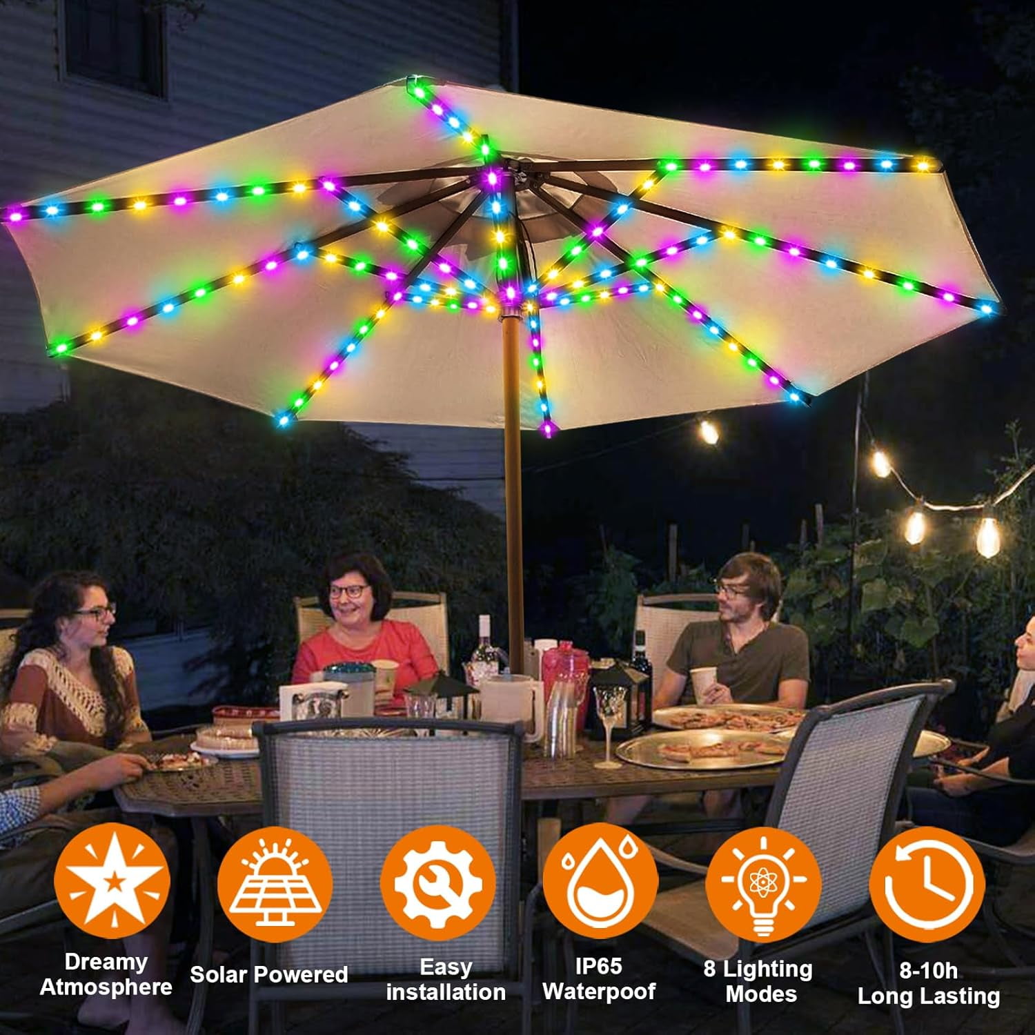 OPVM-Solar Umbrella Lights Outdoor, Waterproof Solar Powered Patio ...