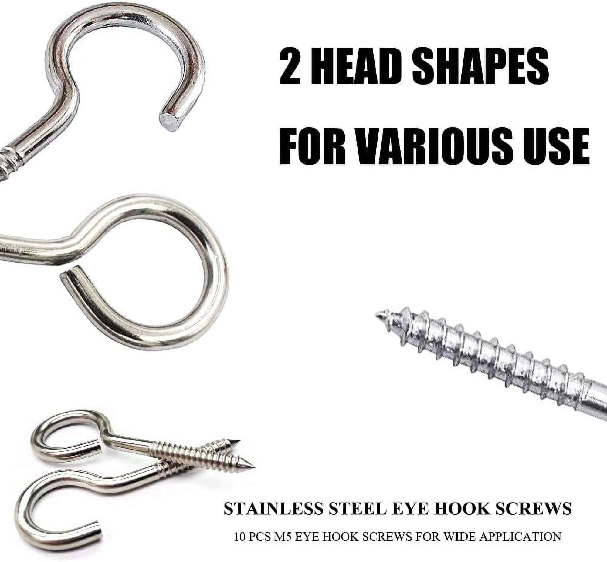OPVM-Stainless Steel Screw Hooks, Eye Hook Screws M5 2.5” Screw in Eye ...