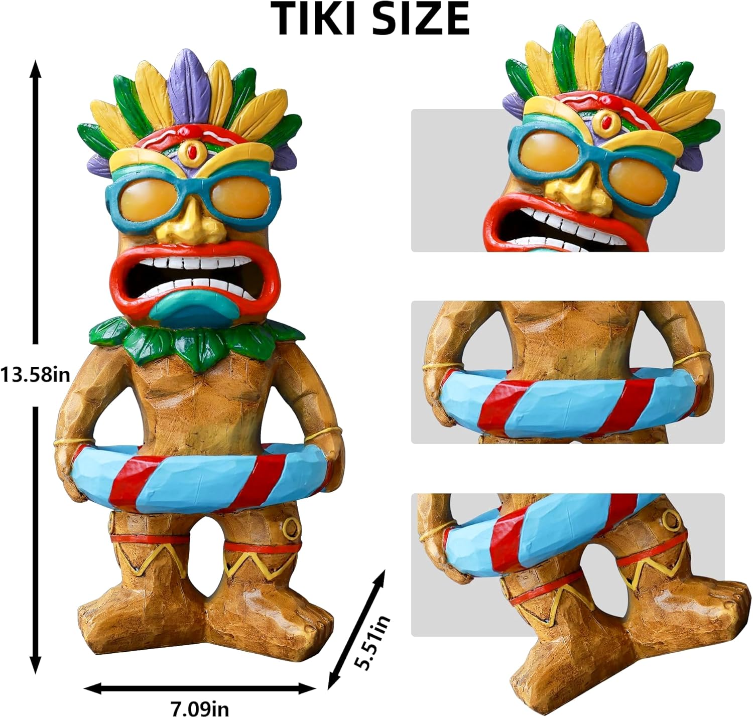 OPVM-Tiki Statue with Swim Ring - Tiki Bar Decorations Outdoor Decor ...