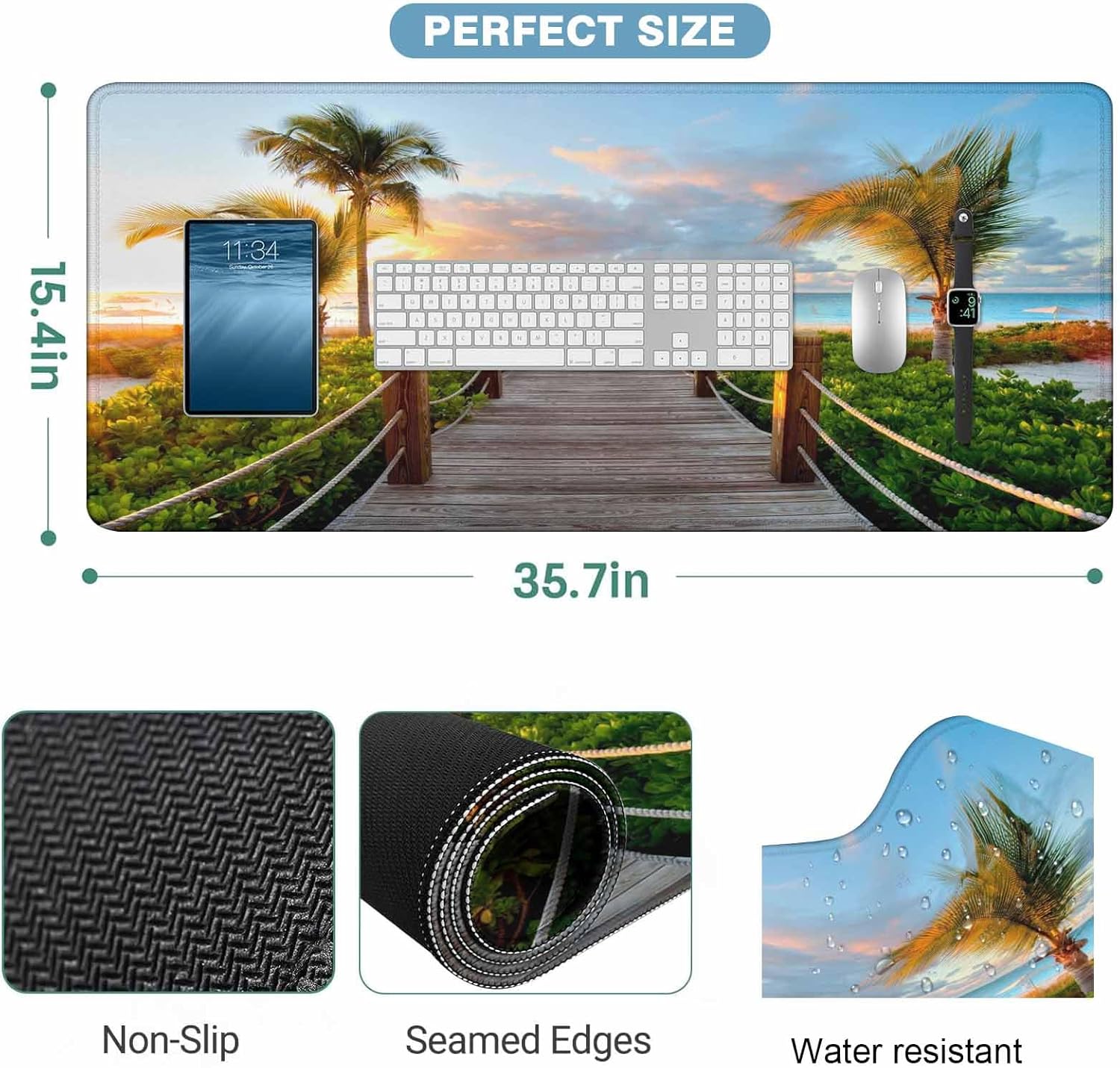 OPVM-Tropical Beach Scene Mouse Pad Palm Tree Lined Path Ocean Sunrise ...