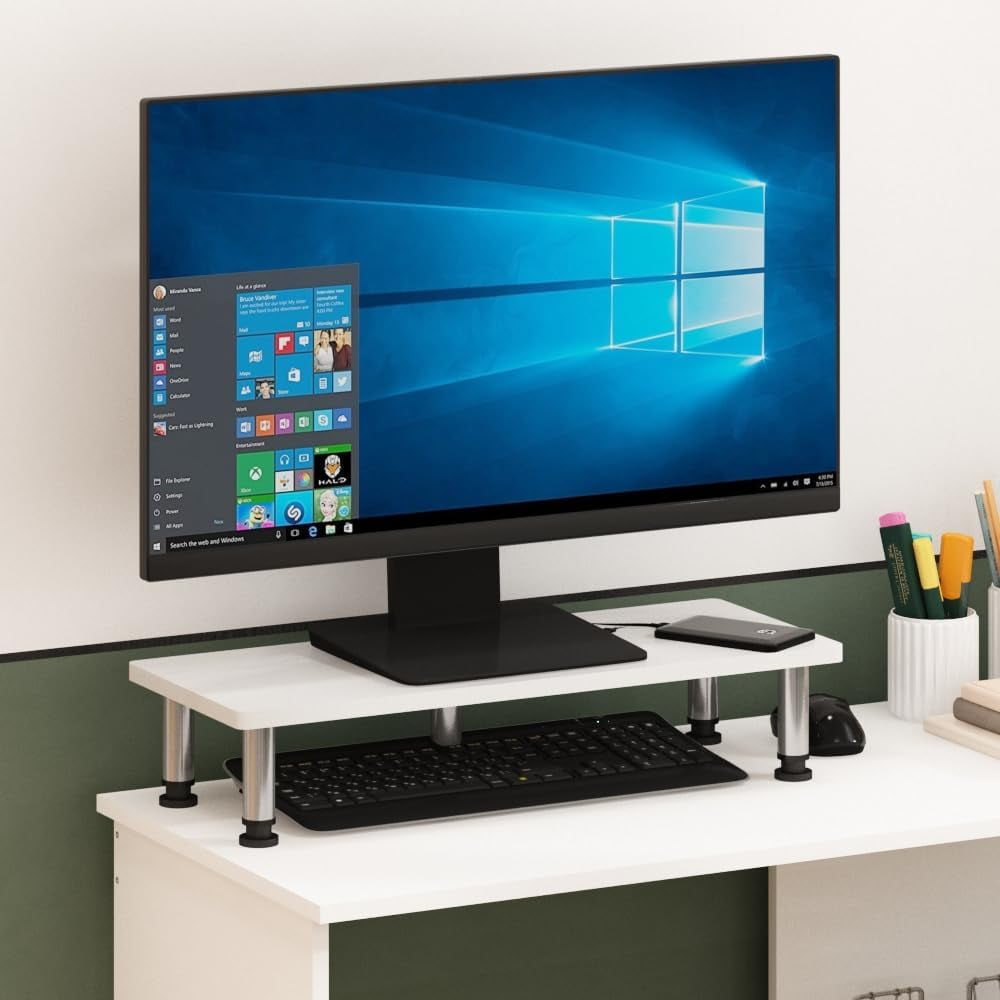 OPVM-Turn-N-Tube Monitor Riser Stand, White Oak, Stainless Steel Tubes ...