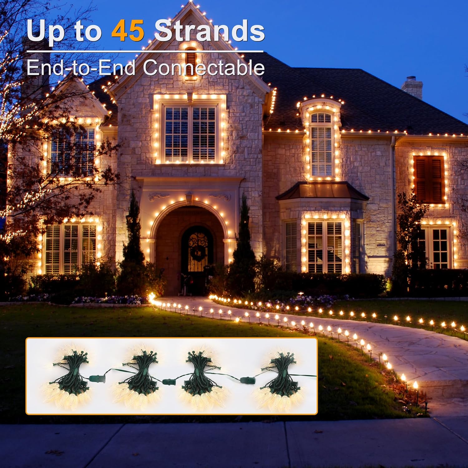 OPVM-Warm White Christmas Lights - 33ft, 50 LED C9 Connectable Indoor ...