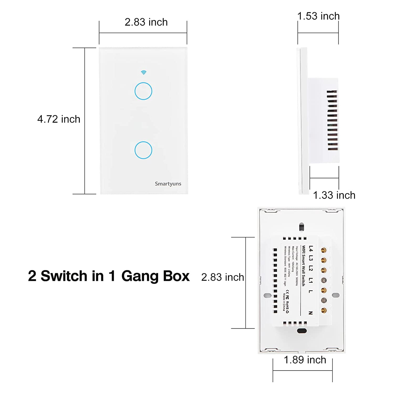 OPVM-WiFi Smart Wall Light Switch - White, Tempered Glass Panel Touch ...