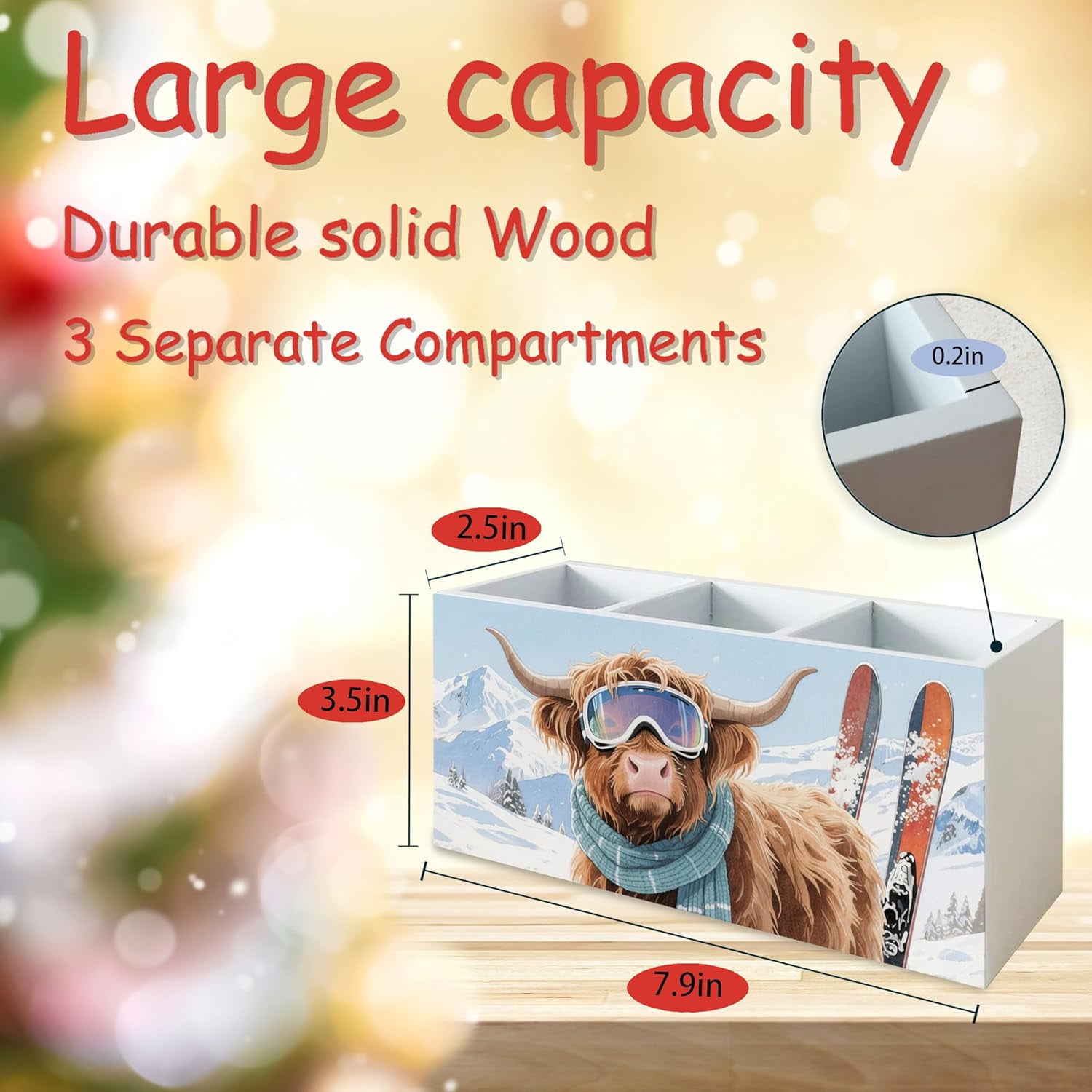 OPVM-Winter Skiing Highland Cow Pen Pencil Holder Organizer for Desk ...