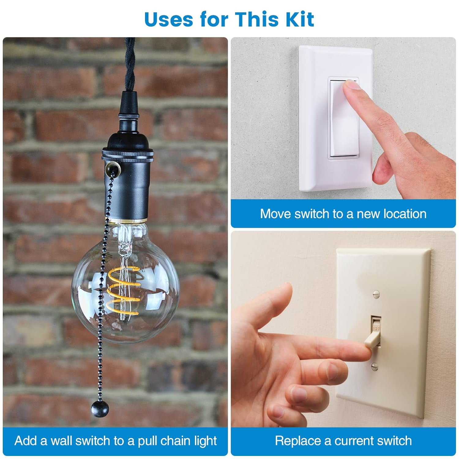 OPVM-Wireless Light Switch and Receiver Kit, 300ft RF Range Wireless ...