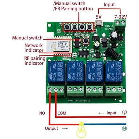 OPVM-Zigbee 4CH DC7-32V USB 5V Relay Smart Switch Module,Wireless APP ...