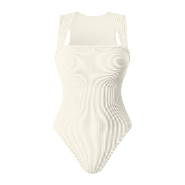 OQQ Women's Bodysuits Sexy Ribbed Strappy Square Neck Sleeveless Tummy ...