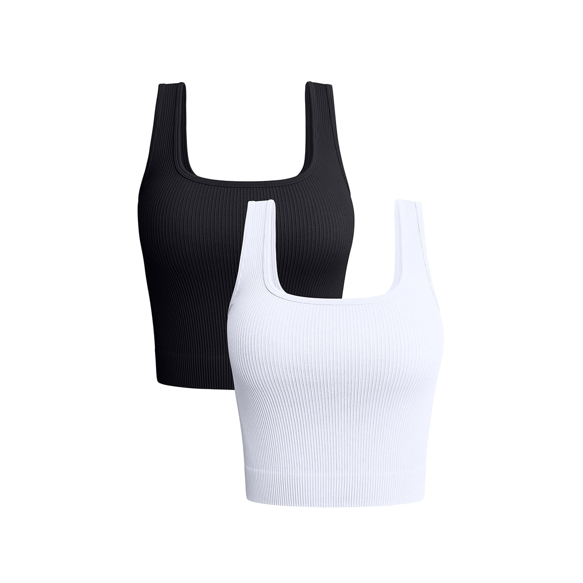 OQQ Women's 2 Piece Tank Tops Ribbed Seamless Workout Exercise Shirts ...