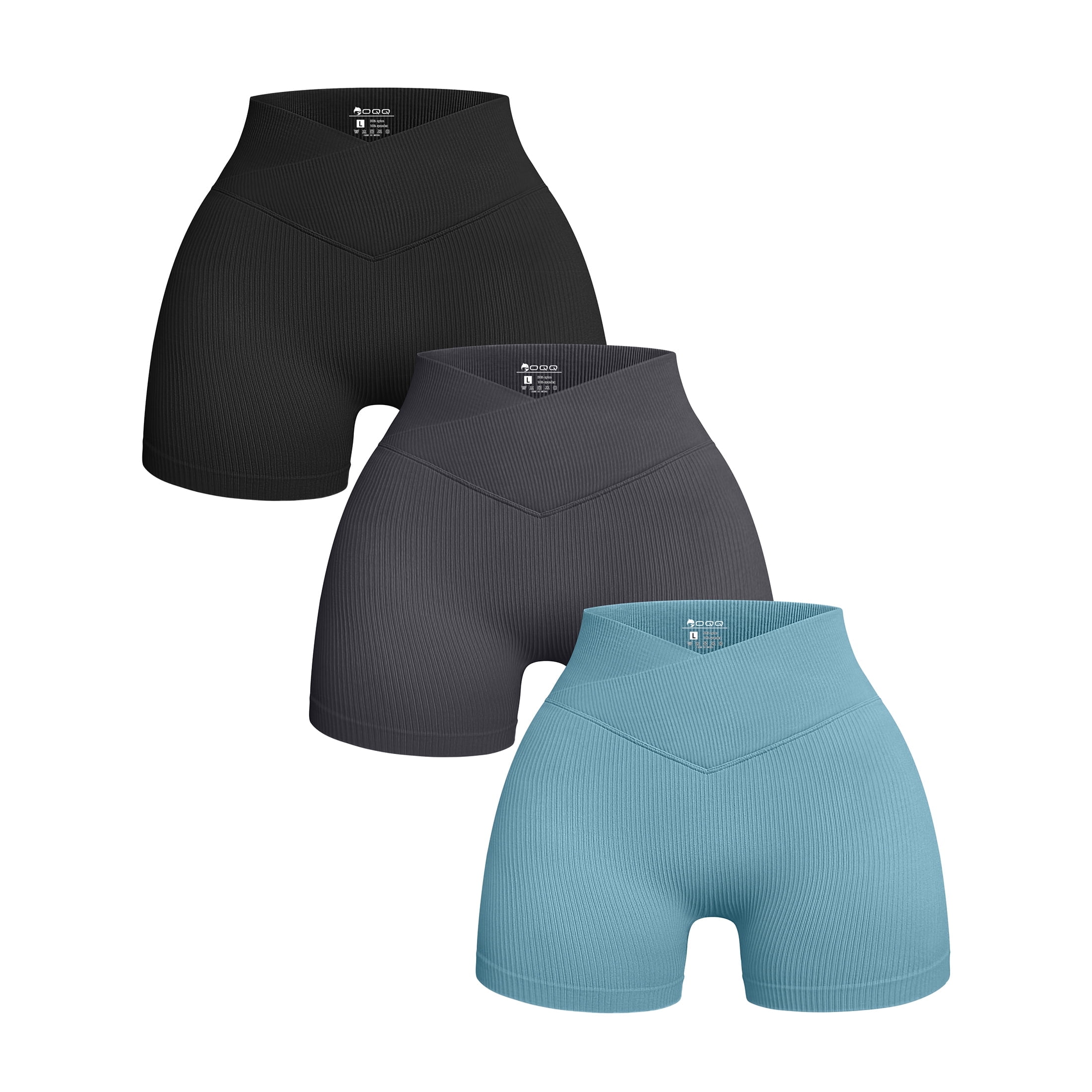 OQQ Women's 3 Piece Yoga Shorts Ribbed Seamless Workout High Waist ...