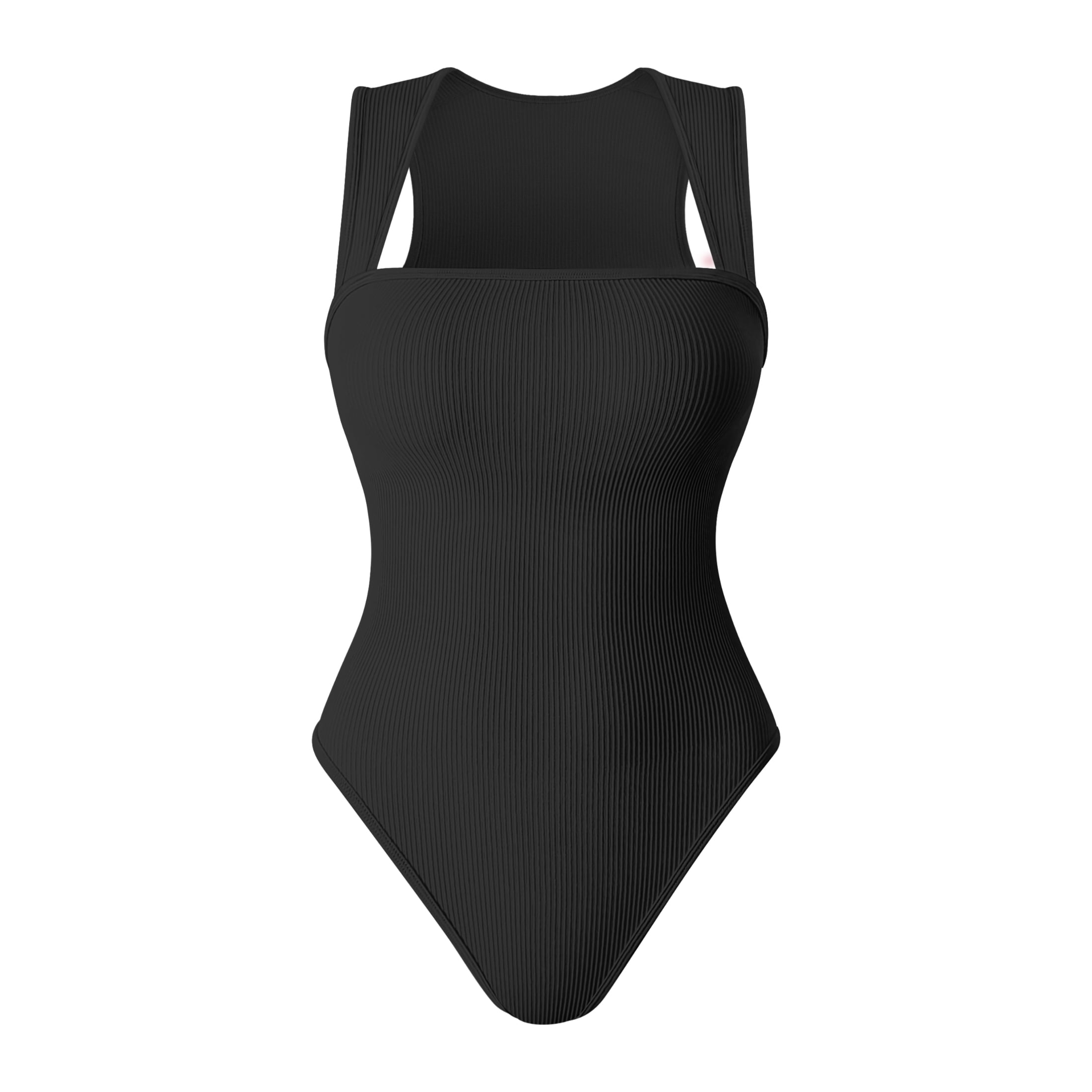OQQ Women's Bodysuits Sexy Ribbed Strappy Square Neck Sleeveless Tummy ...