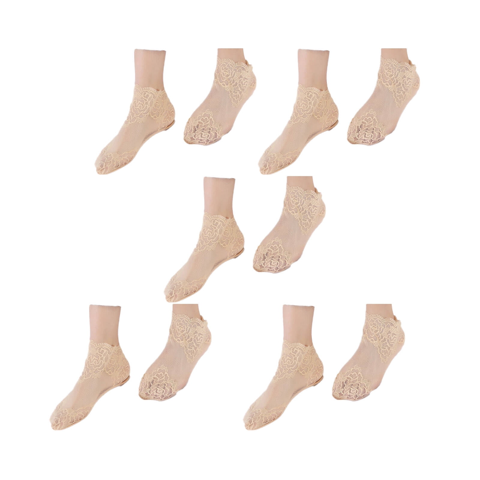 OQRKI 2026 New 5Pcs Socks for Women,Lace Edge Embellishment No Show ...