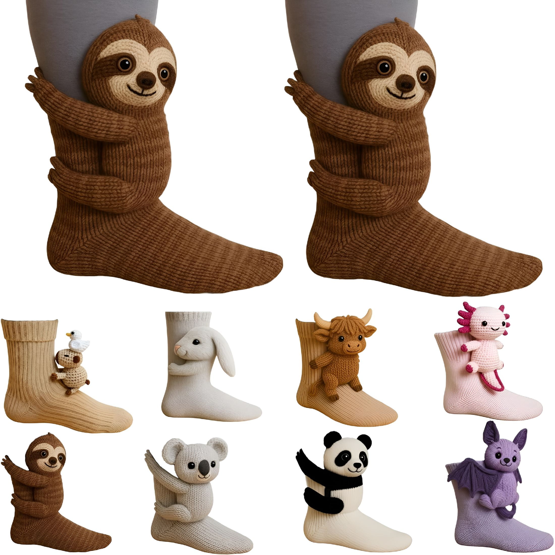 OQRKI 3D Knit Animal Socks, Animal Socks Hand Crocheted, Double-layer ...