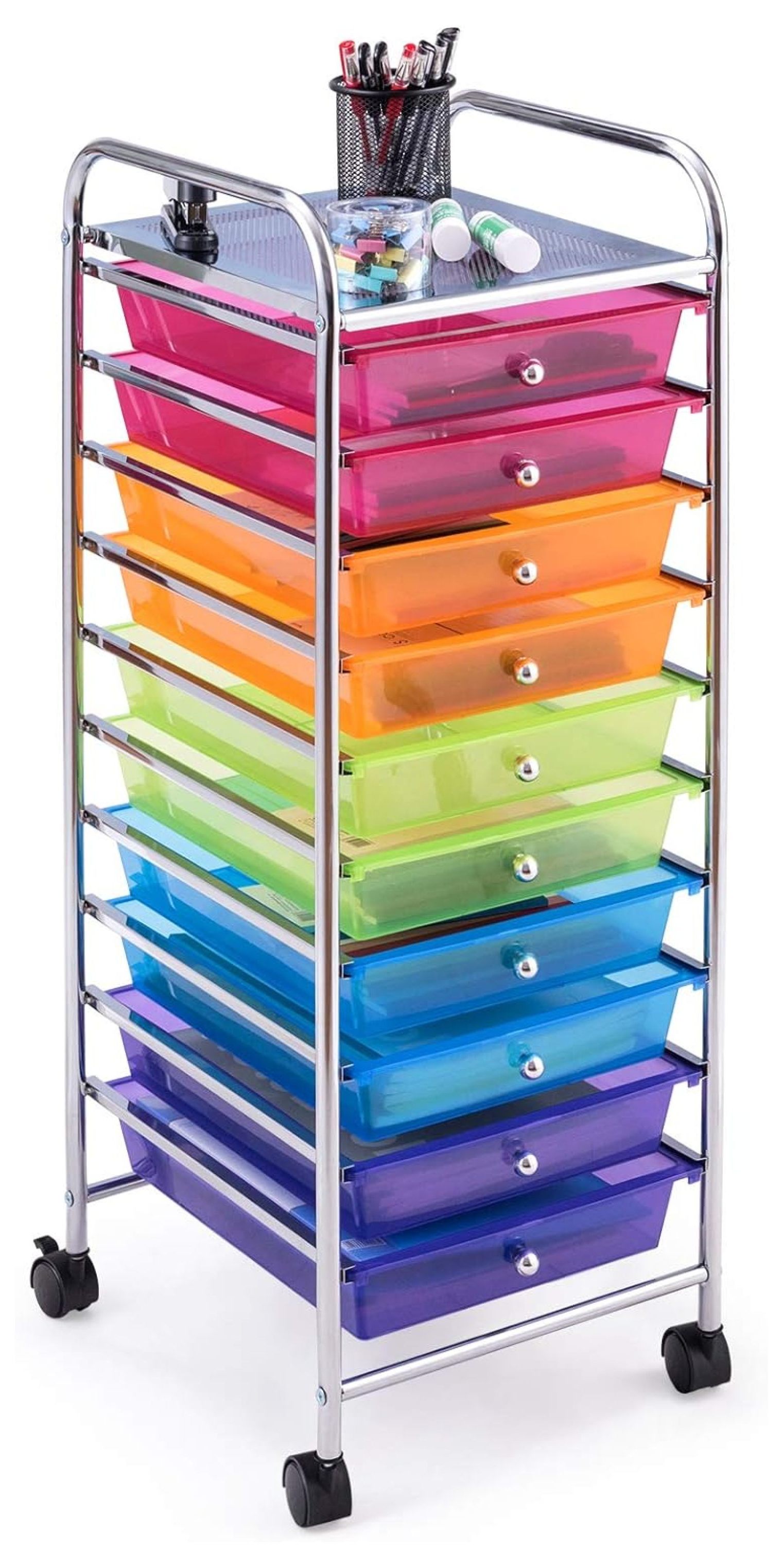 ORALNER 10-Drawer Rolling Storage Cart, 10 Tiers Utility Cart w/Wheels ...