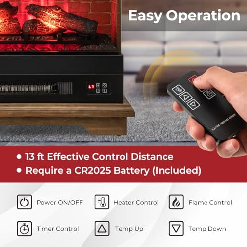 ORALNER 27” Electric Fireplace with Mantel, 3-Sided Glass View, Wooden ...