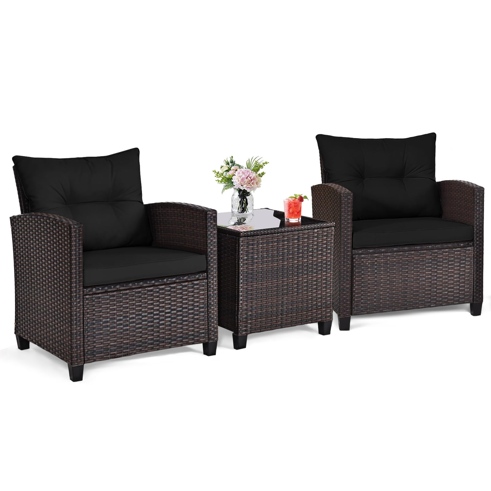 ORALNER 3 Pieces Patio Furniture Set, Outdoor Wicker Conversation Set ...