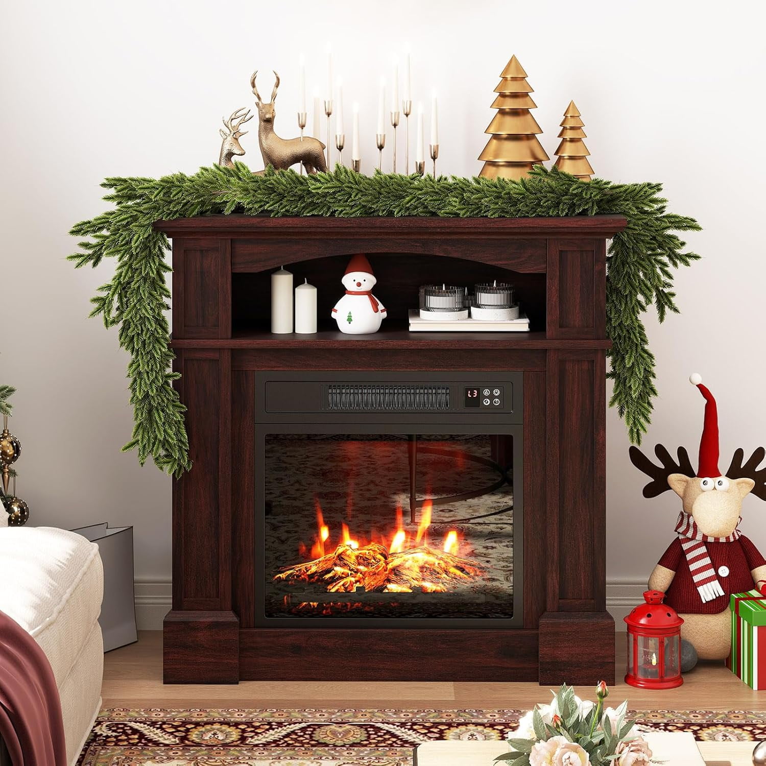 ORALNER 32” Electric Fireplace with Mantel, Freestanding Package Wooden ...