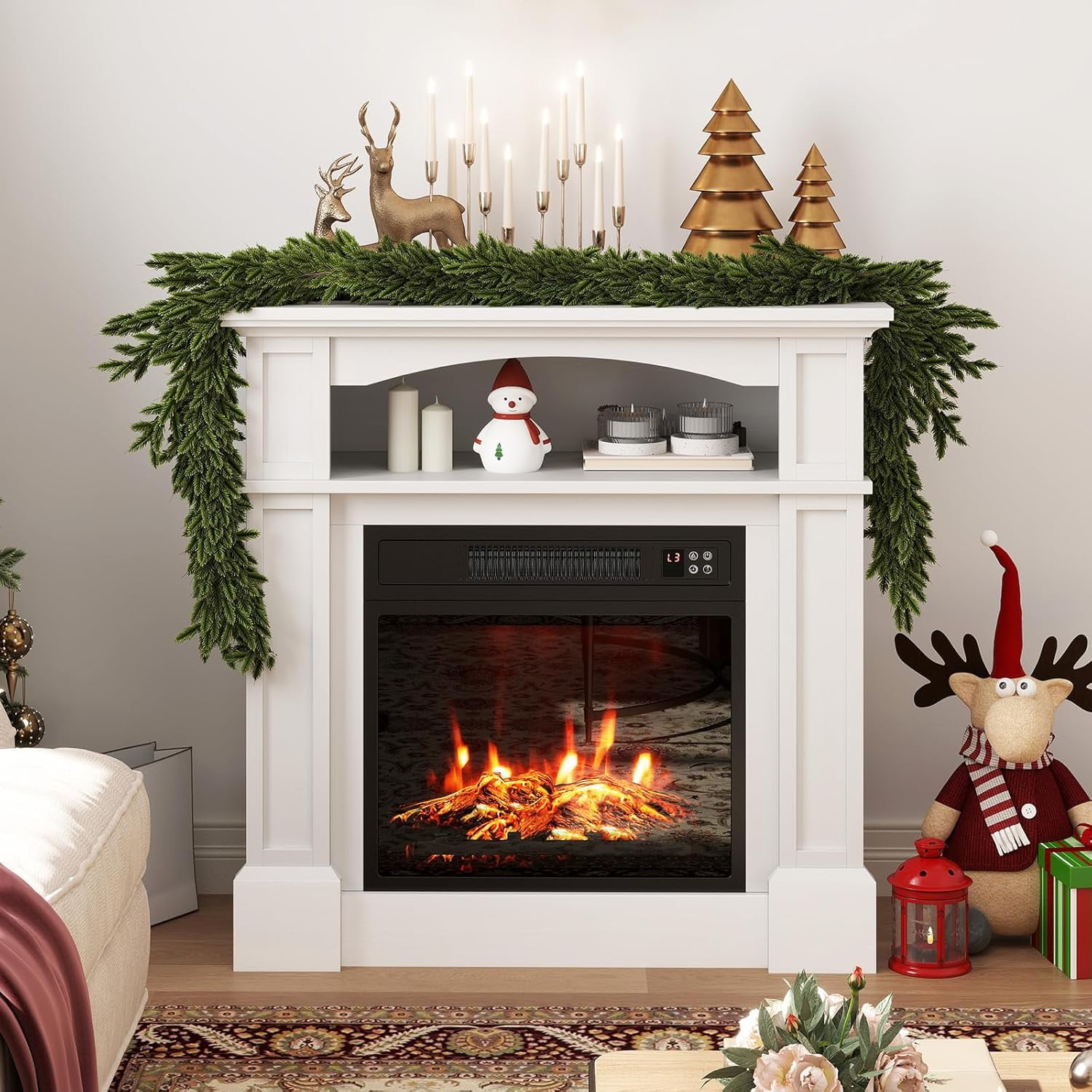 ORALNER 32” Electric Fireplace with Mantel, Package Wooden Firebox ...