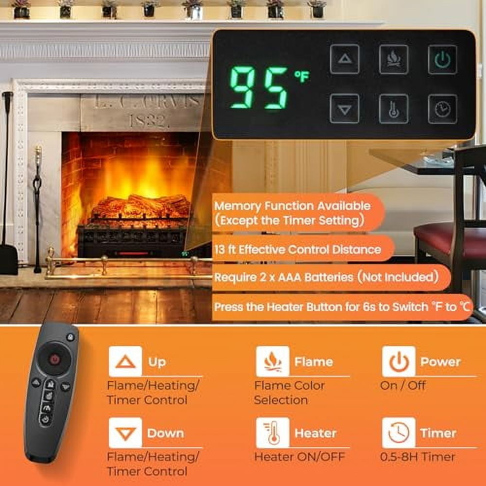 ORALNER Electric Fireplace Insert Log Set, 26-Inch Infrared Quartz ...