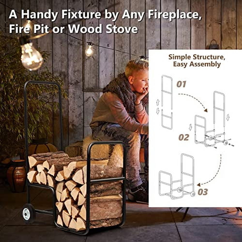 ORALNER Firewood Log Cart Carrier, 22” Fire Wood Moving Carts w/Handles ...