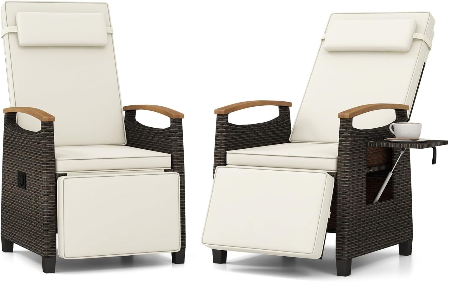 ORALNER Patio Reclining Wicker Chair, Outdoor Rattan Chaise Lounge ...