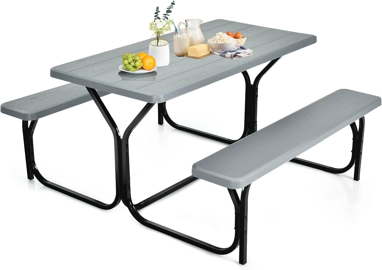 ORALNER Picnic Table, Resin Dining Table & 2 Benches Set, Weather ...