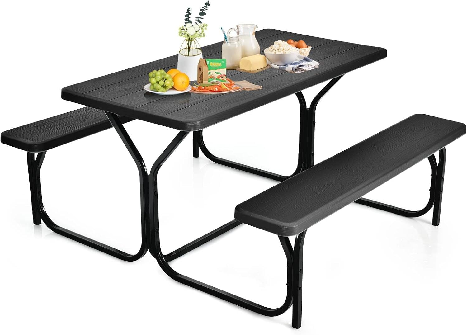 ORALNER Picnic Table, Resin Dining Table & 2 Benches Set, Weather ...