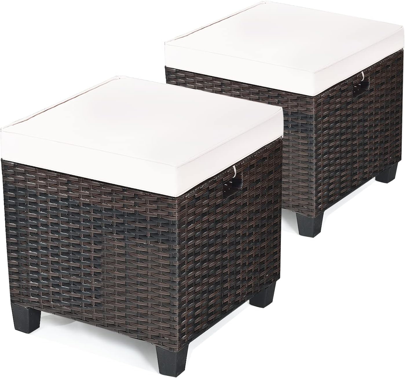 ORALNER Set of 2 Outdoor Ottoman, 16" Wicker Footstools, All-Weather ...