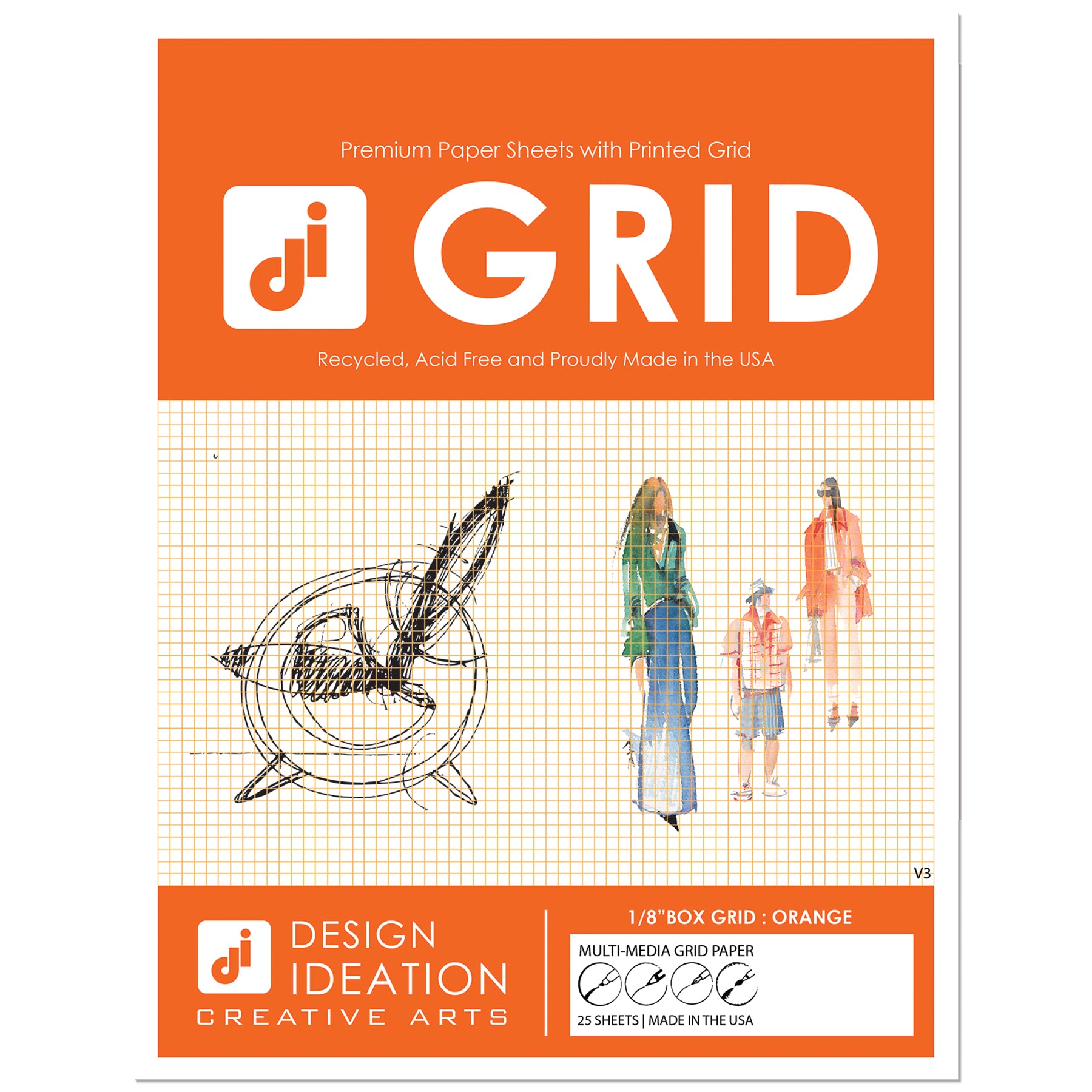 ORANGE Grid Paper : Multi-media grid paper for pencil, ink, marker and ...