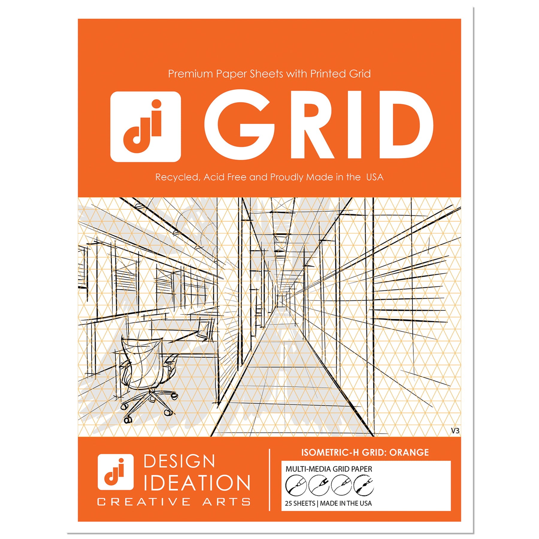ORANGE Grid Paper : Multi-media grid paper for pencil, ink, marker and ...
