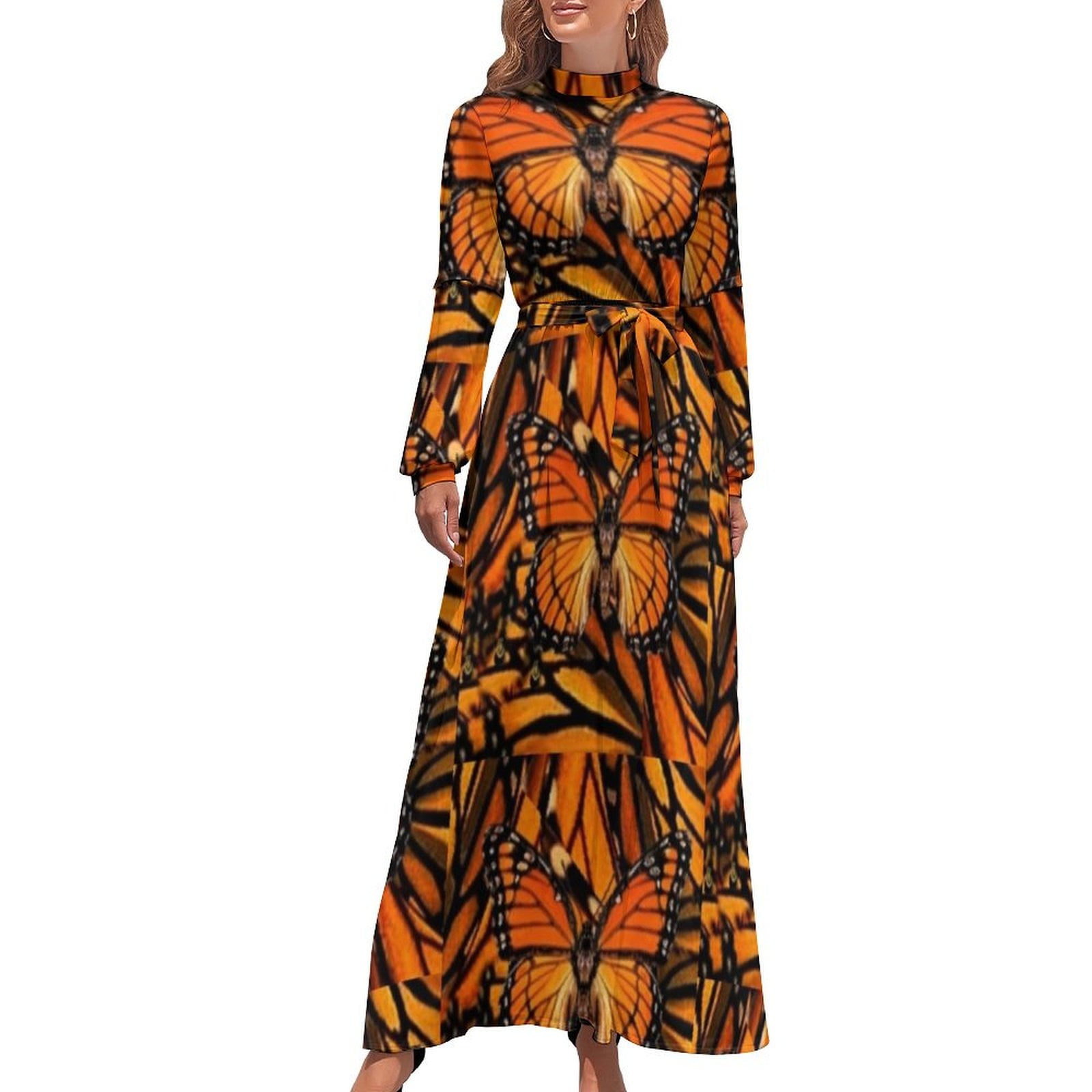 ORANGE MONARCH BUTTERFLY PATTERNED ARTWORK Long Dress Bride dresses ...