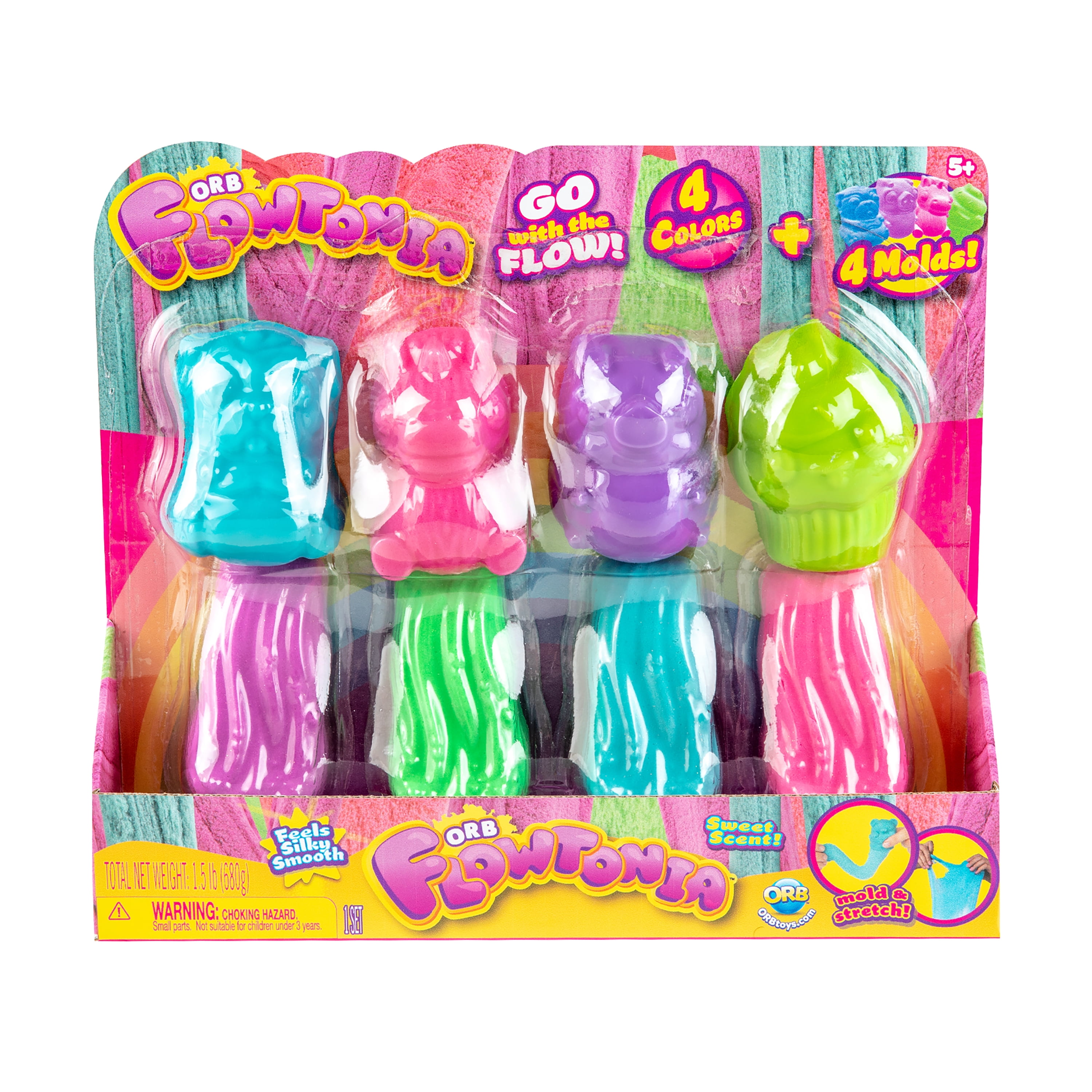 ORB Flowtonia Moldable Slim Slime, 4 Pack, Create Shapes, Stretch ...