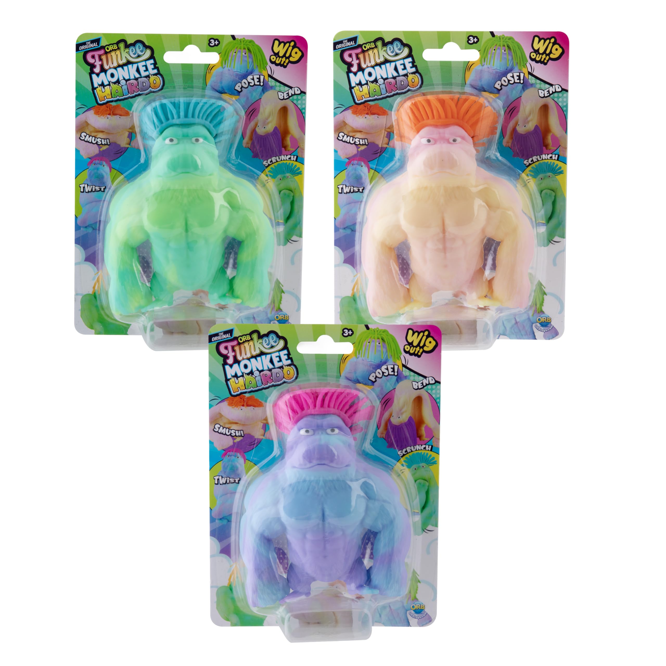 ORB MEGA Short Hairdo Funkee Monkee 3 Pack - Funny, Stretchy, Squishy ...