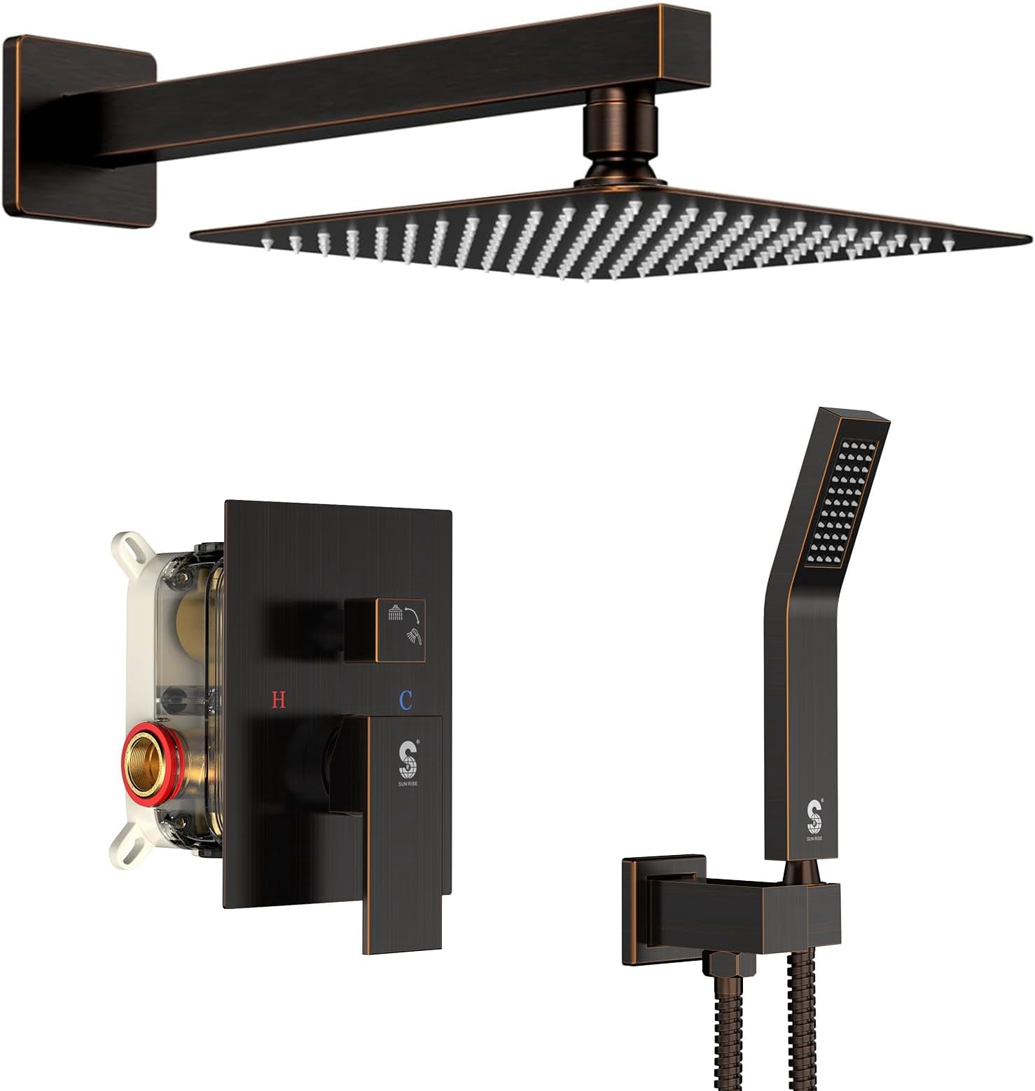 ORB Square Rainfall Shower and Handle Set, Wall Mounted Shower Fixtures ...