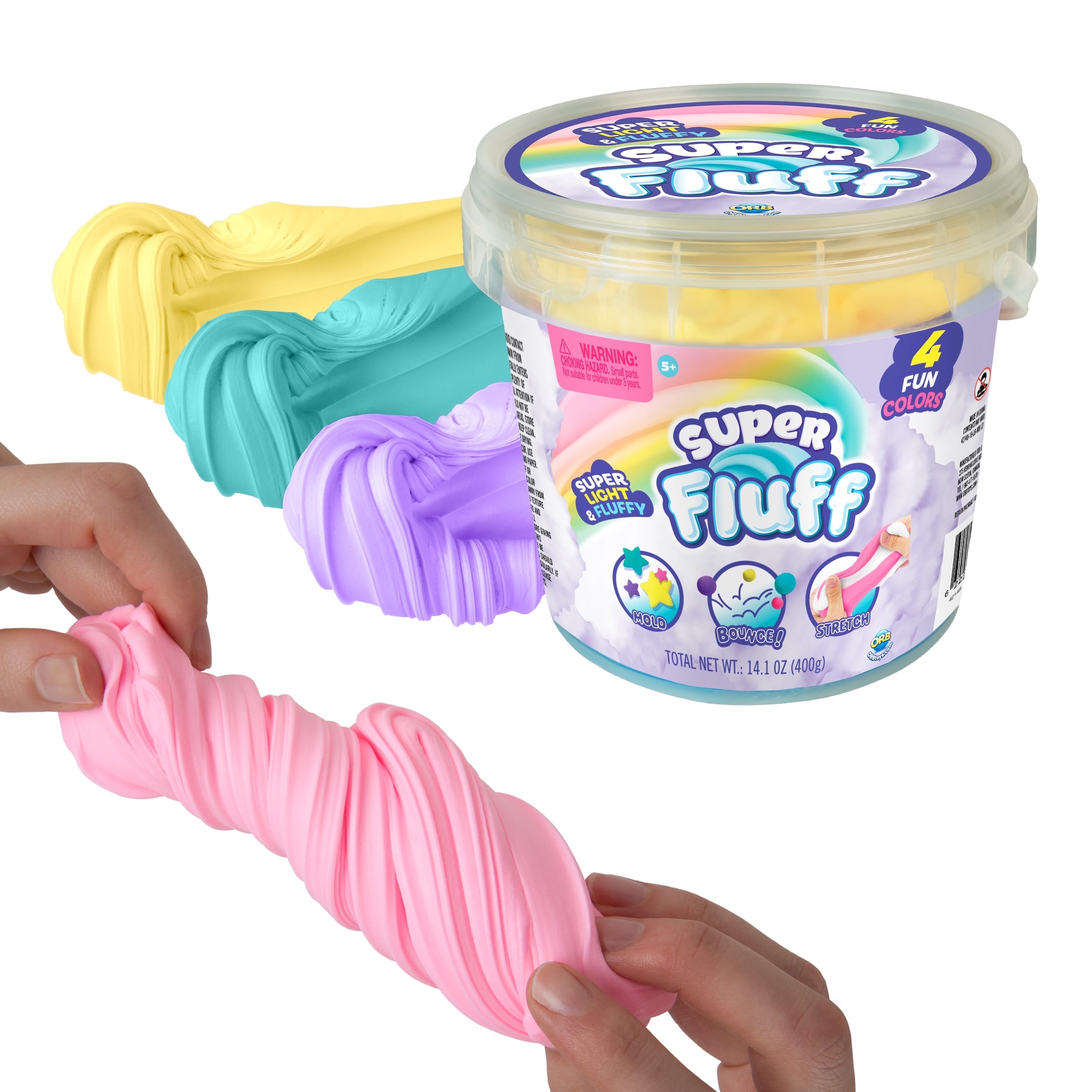 ORB Super Fluff Slimi 4 Pack Bucket Color Set 1 - Yellow, Purple, Pink ...