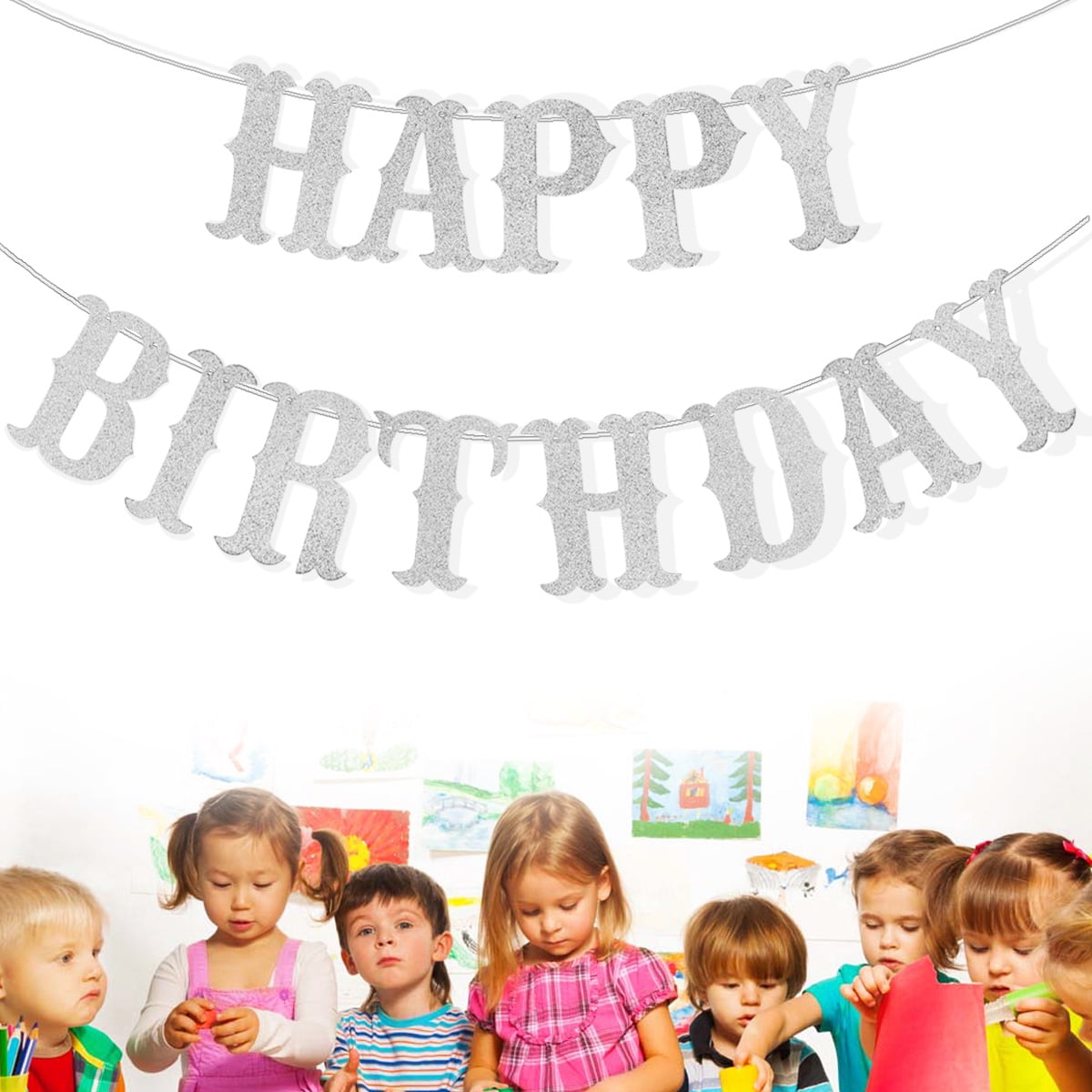 ORDDIART 16Pack Silver Glitter Party Decorations Bunting Banner for ...