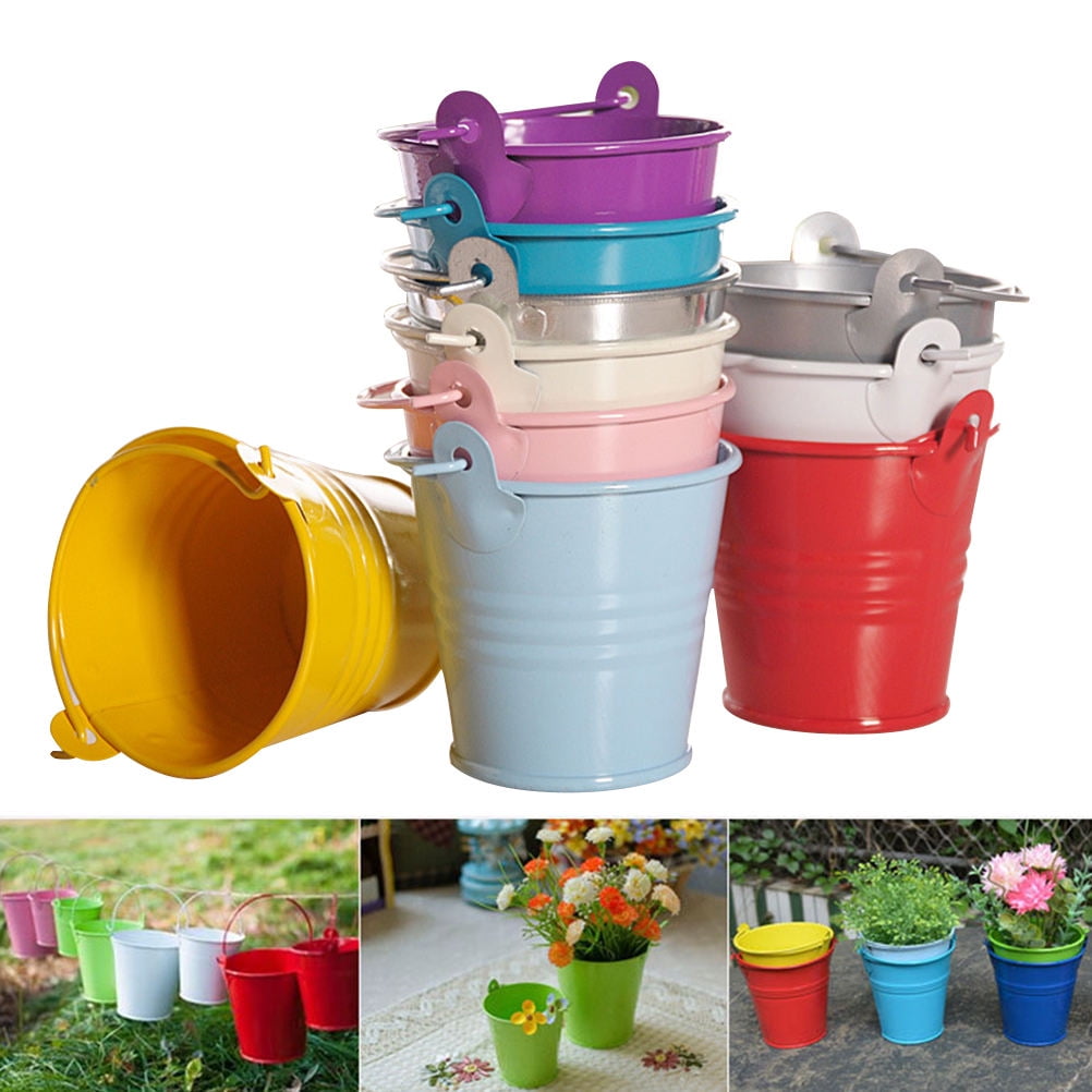 SOPOTUTU Decorative Pot Mini Metal Bucket Flower Pots Assorted Color ...