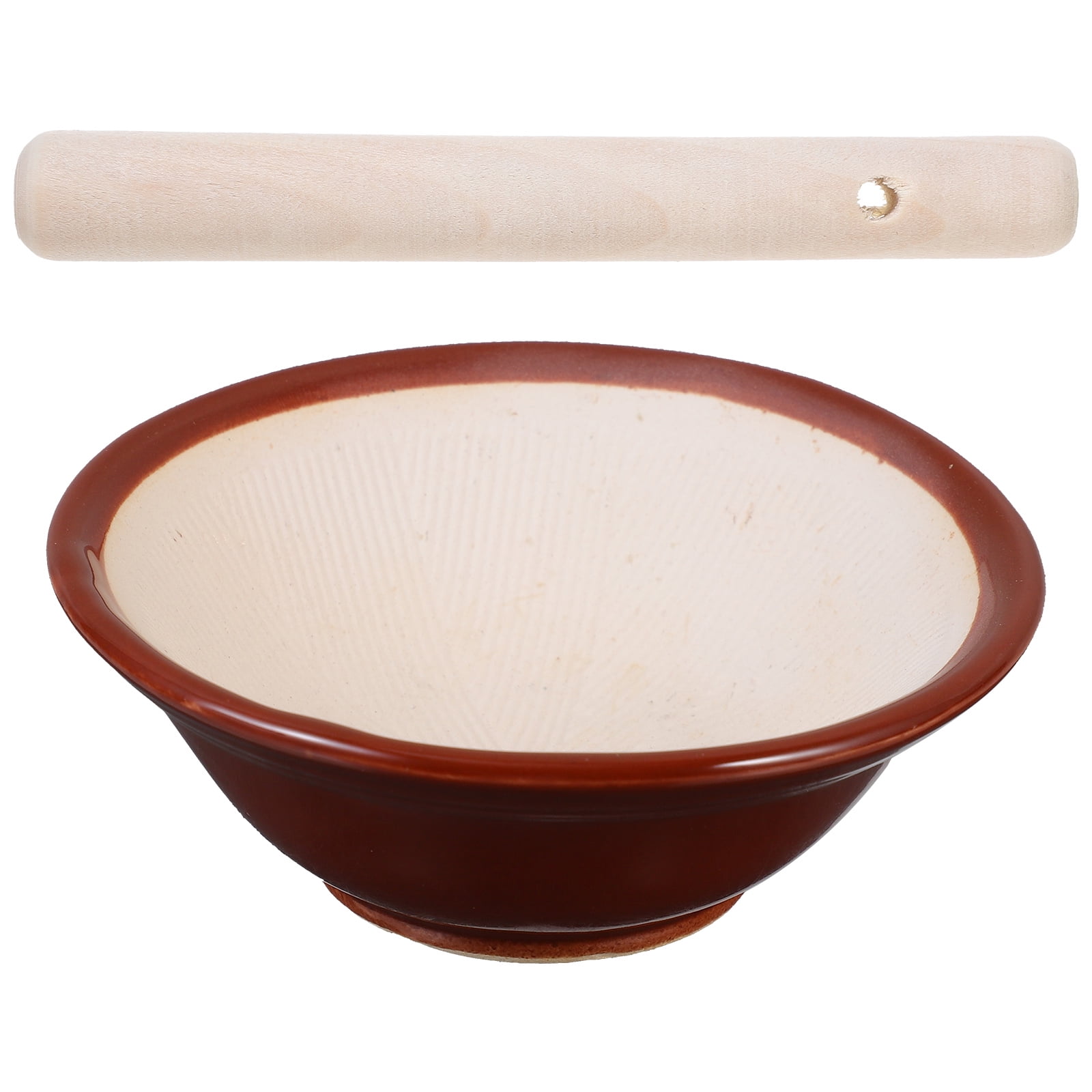 ORDDIART 1Pack Brown Ceramic Grinding Bowl for Garlic Pounding and ...