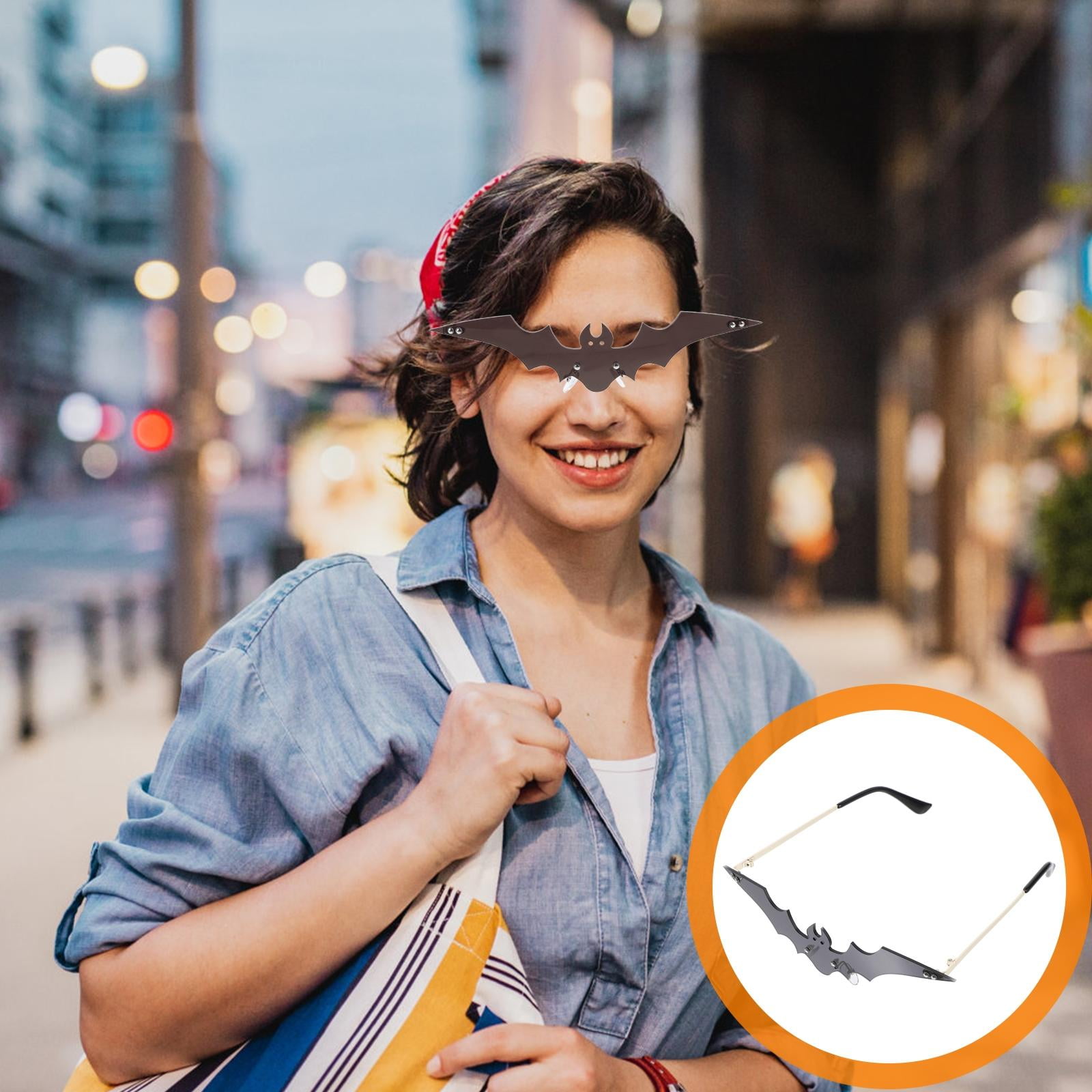 SOPOTUTU Cool Glasses Rimless Bat Sunglasses Black Metal 1Pcs Back to School - Walmart.com