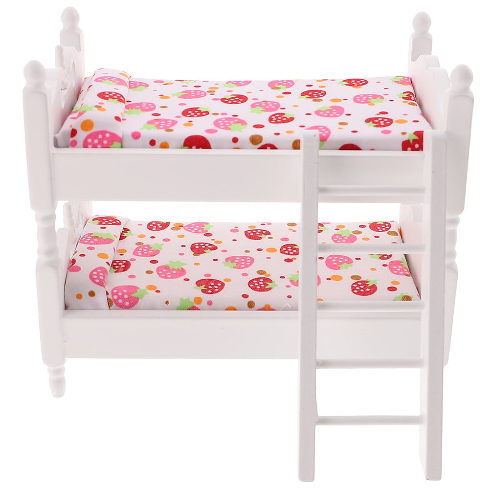 ORDDIART 1Pcs Dollhouse Accessories White Wood Miniature Bunk Bed Model ...