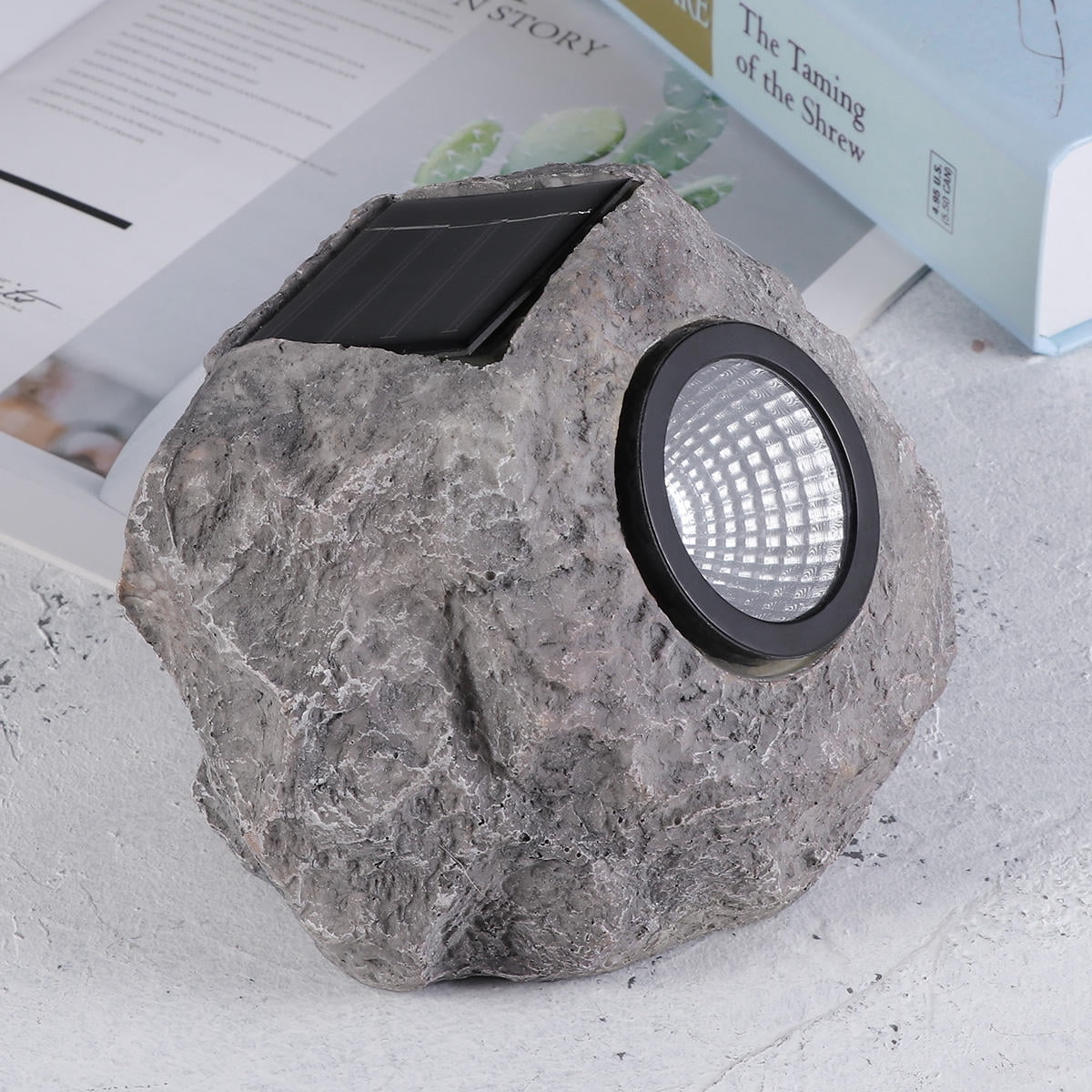 ORDDIART 1Set Solar Powered Imitation Stone Lamp Grey Resin Plastic For ...